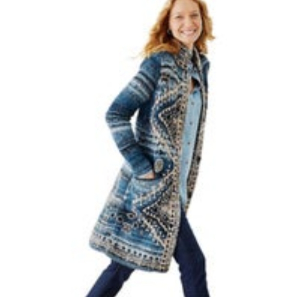 J. Jill | Sweaters | Jjill Fair Isle Tribal Long Cardigan Blue Cream ...